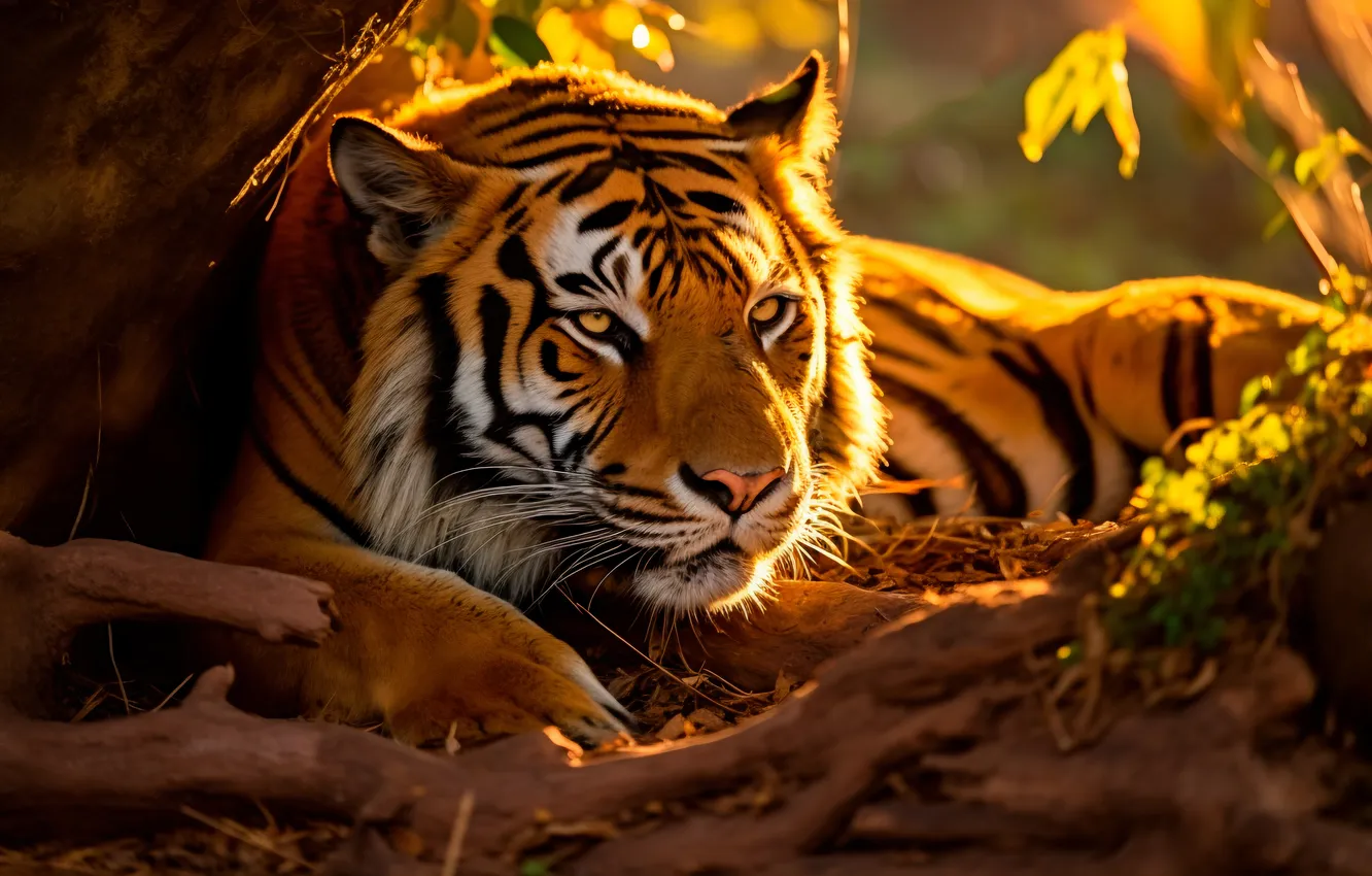 Wallpaper look, face, tiger, dawn, predator, jungle, big cat, digital ...