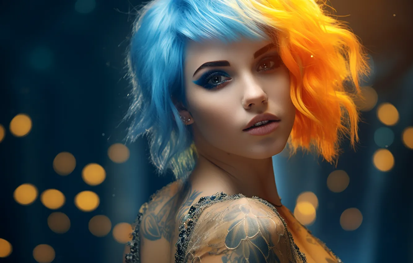 Wallpaper girl, portrait, tattoo, dyed hair, AI art, The Art of ...