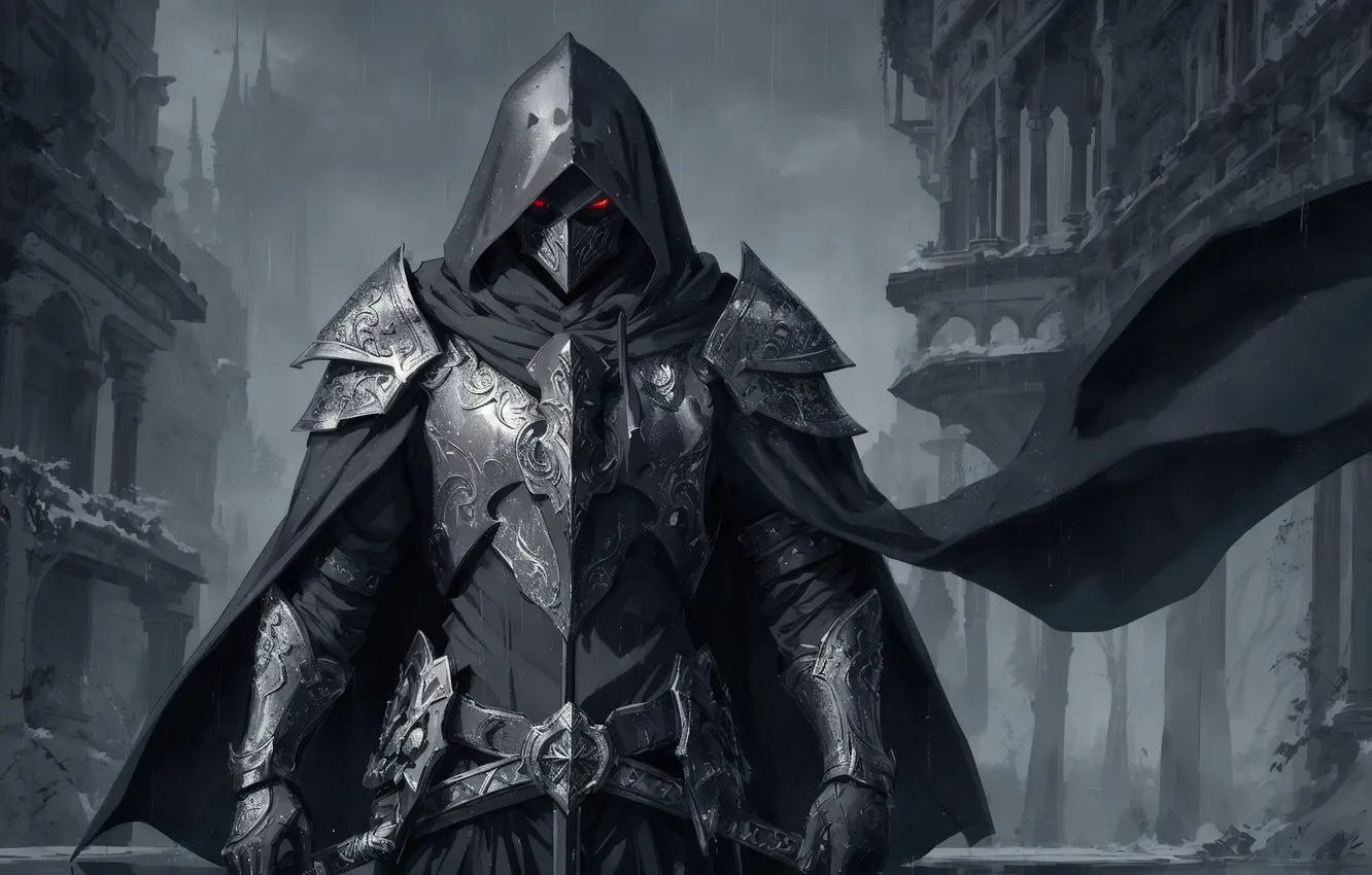 Wallpaper hood, armor, ruins, the dark knight, digital art, art work ...
