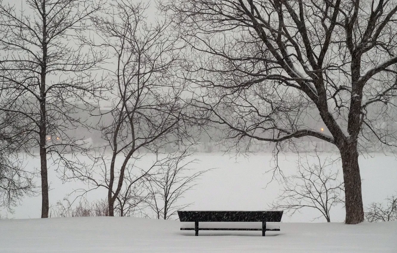 Wallpaper winter, snow, bench for mobile and desktop, section природа ...