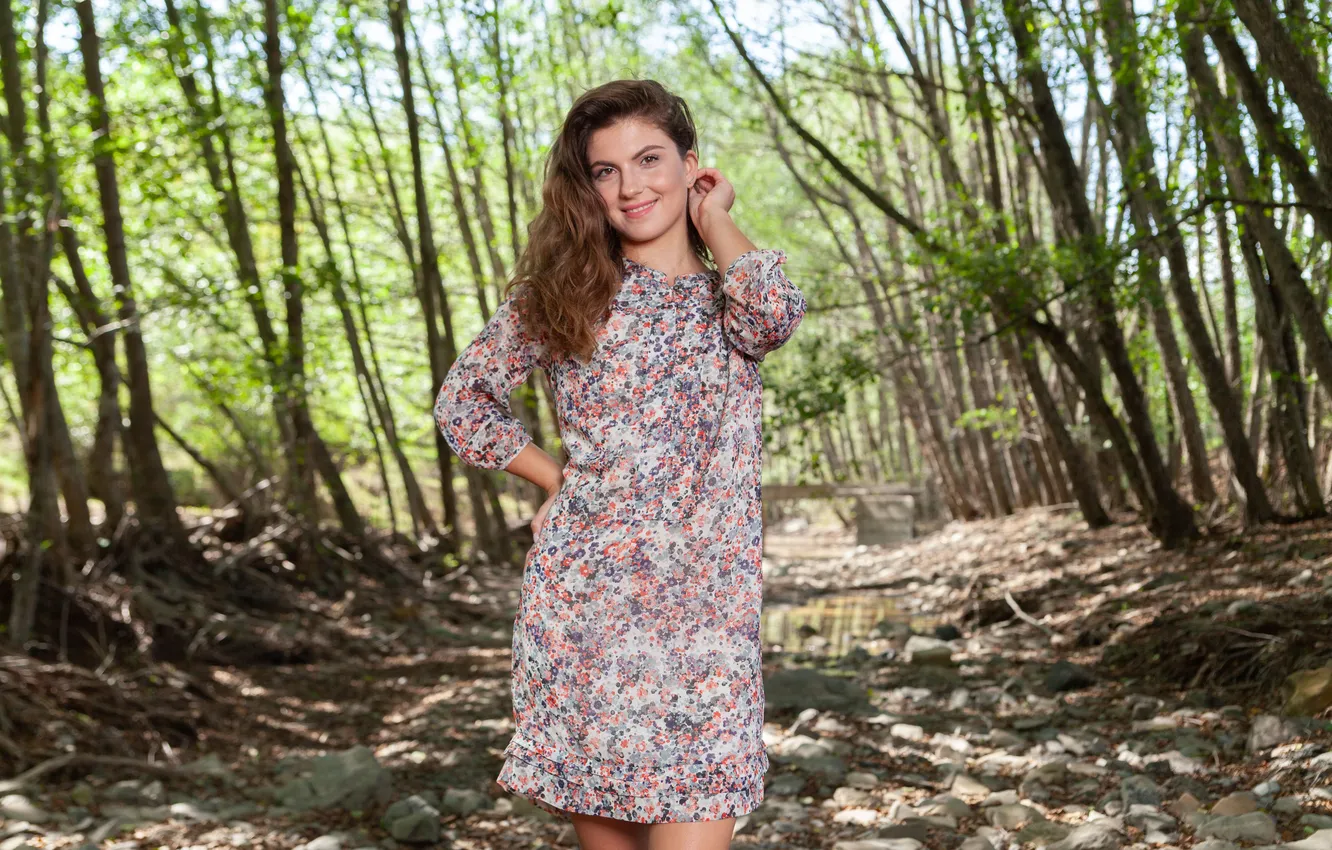 Wallpaper forest, long hair, trees, nature, model, brunette, gorgeous ...