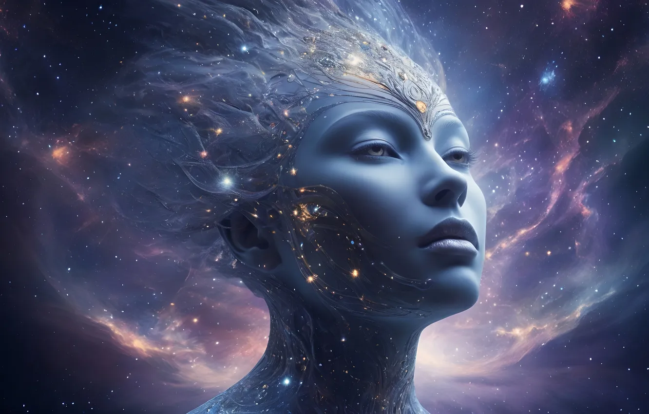 Wallpaper look, space, face, portrait, The universe, galaxy, Buddha ...