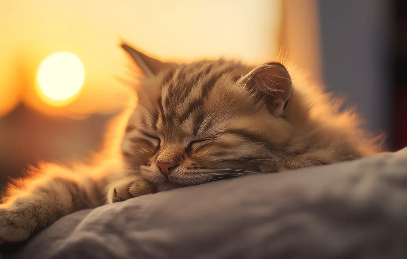 Wallpaper cat, cat, the sun, light, sunset, kitty, dawn, sleep images ...
