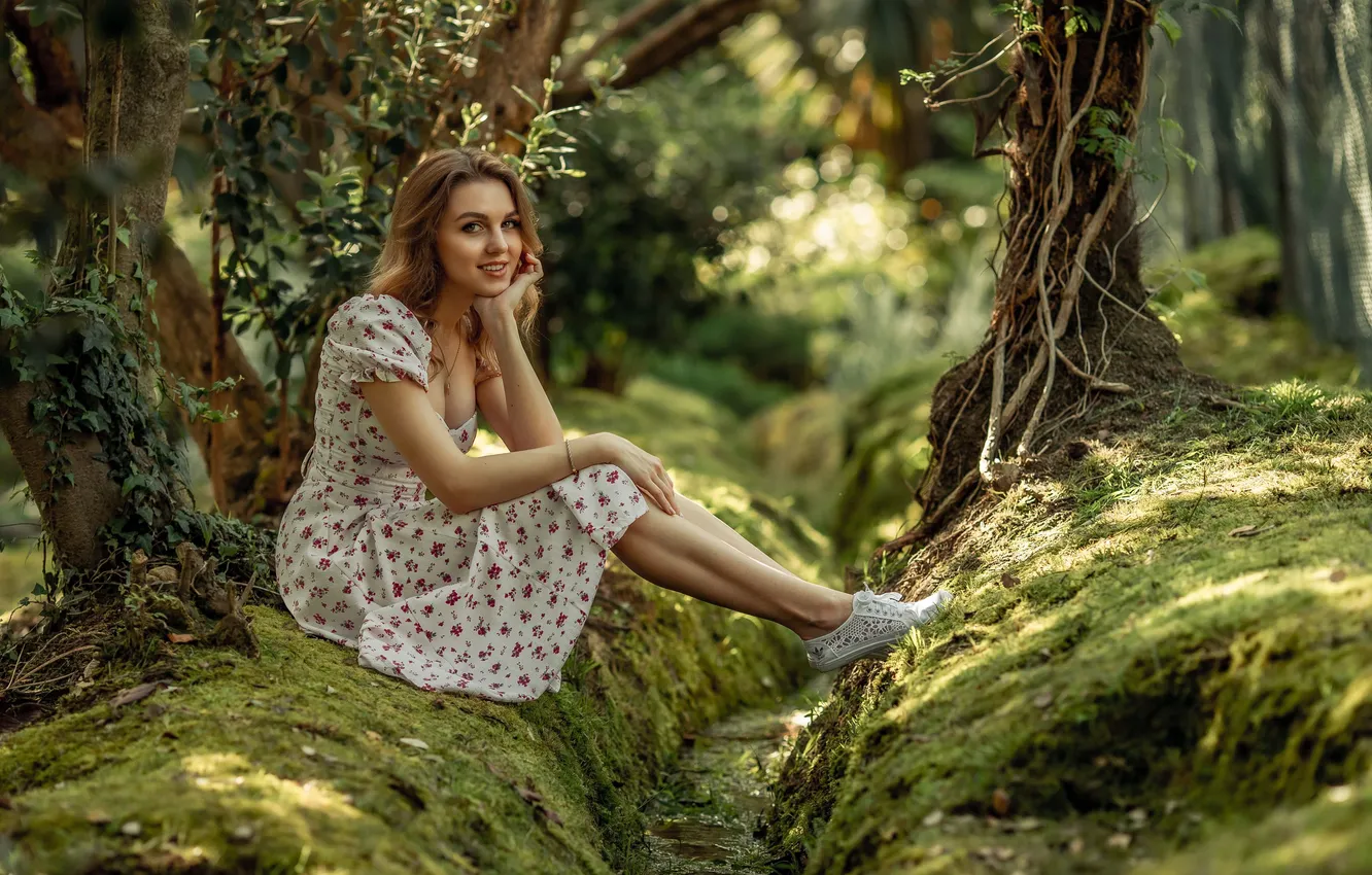 Wallpaper forest, dress, nature, woman, beautiful, model, pretty for ...