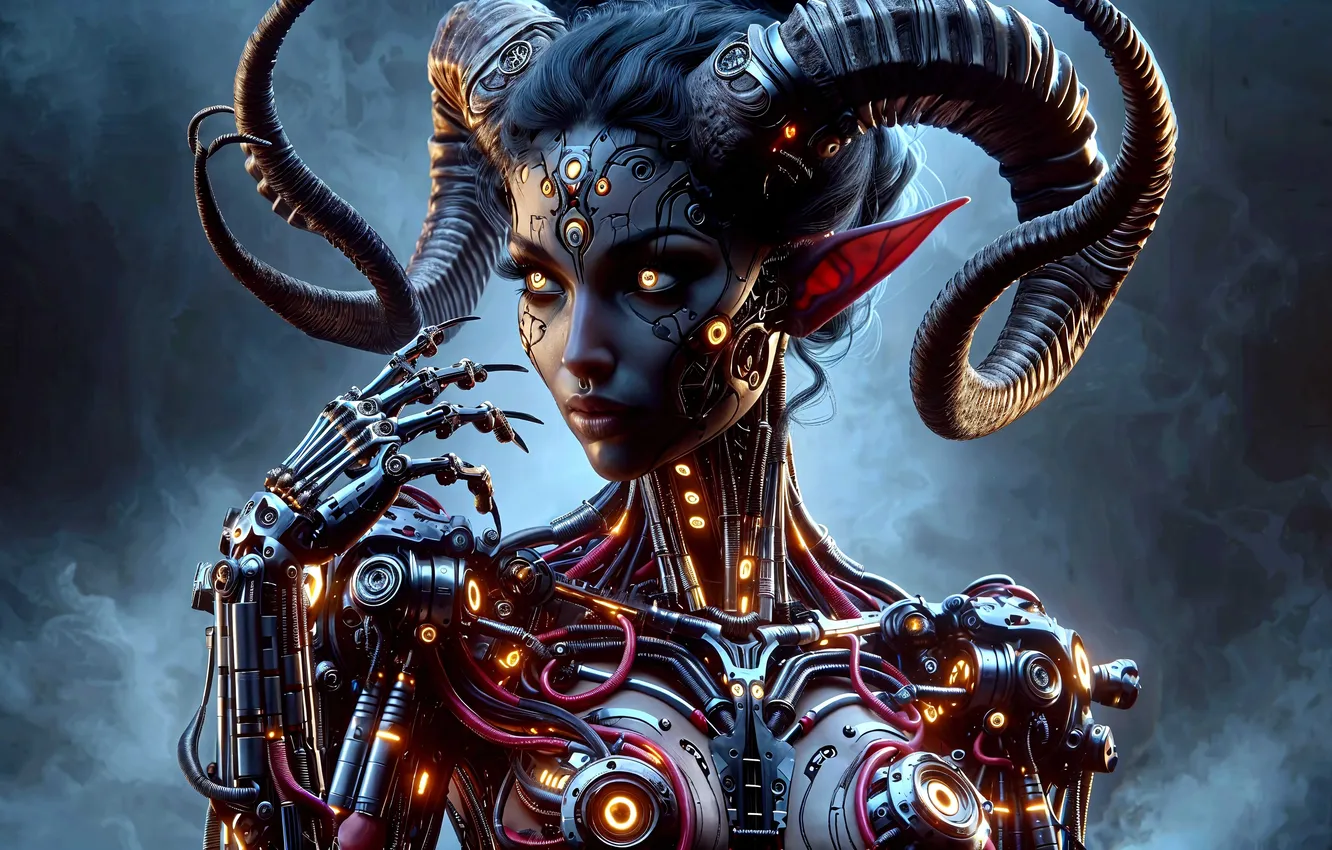 Wallpaper girl, background, horns, cyborg for mobile and desktop ...