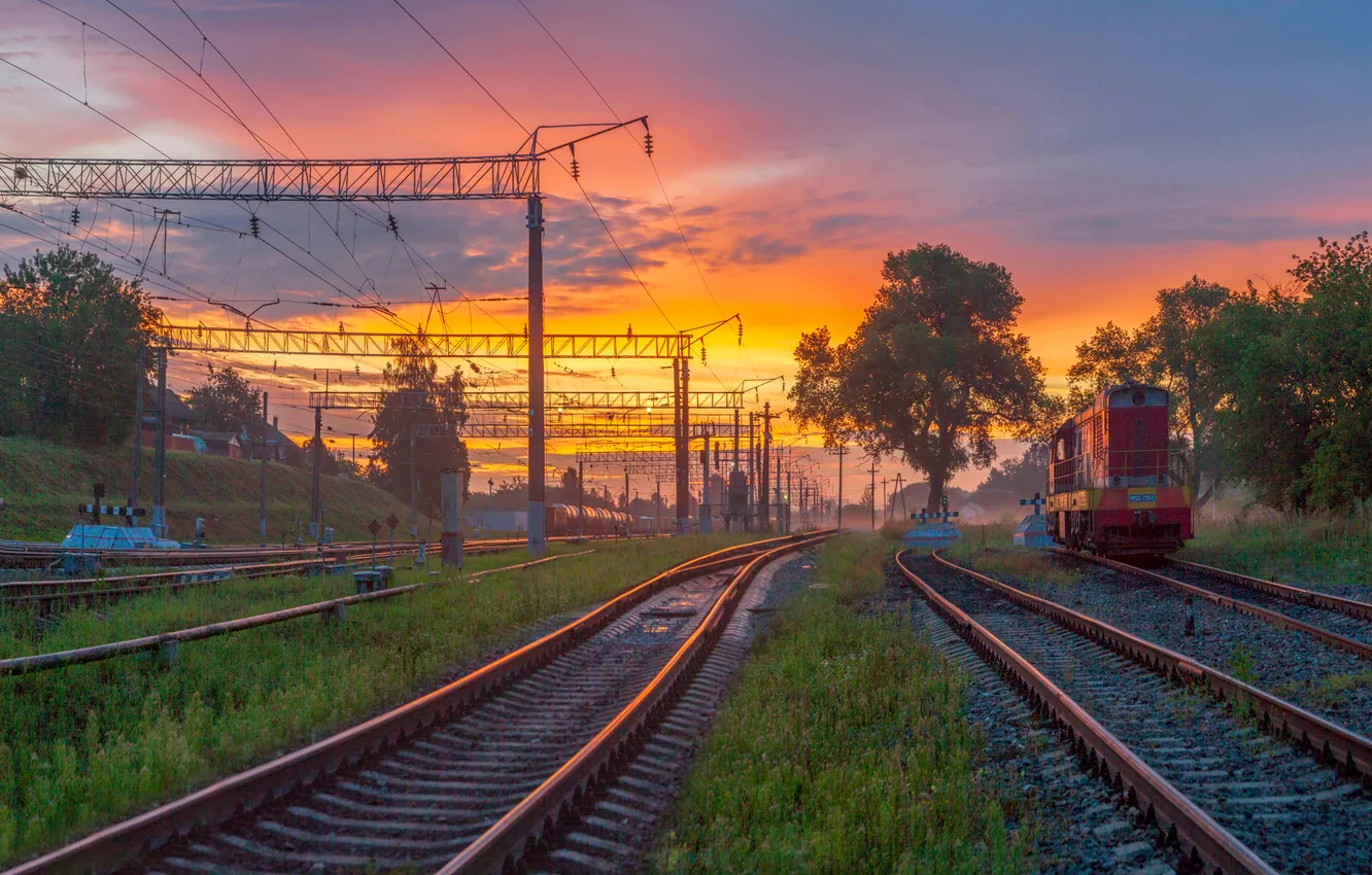 Wallpaper colors, sunset, train tracks for mobile and desktop, section ...