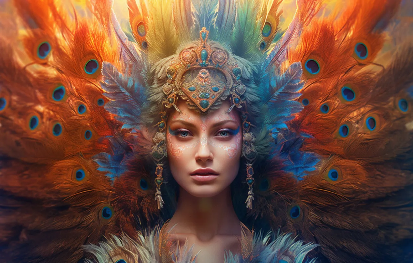 Wallpaper look, girl, decoration, face, style, fantasy, bird, portrait for mobile and desktop ...