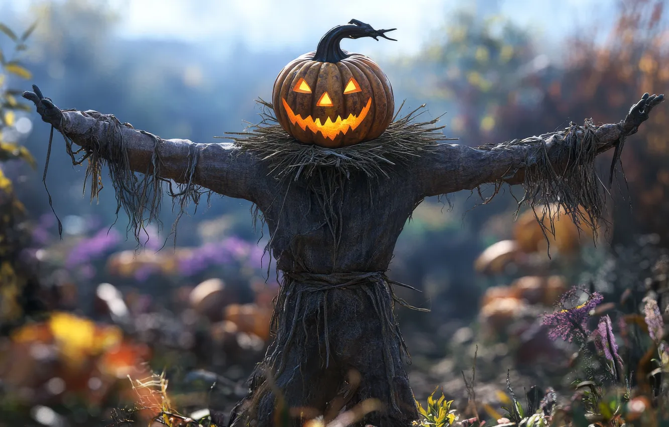 Wallpaper autumn, lights, holiday, garden, man, pumpkin, pumpkin, Halloween for mobile and ...