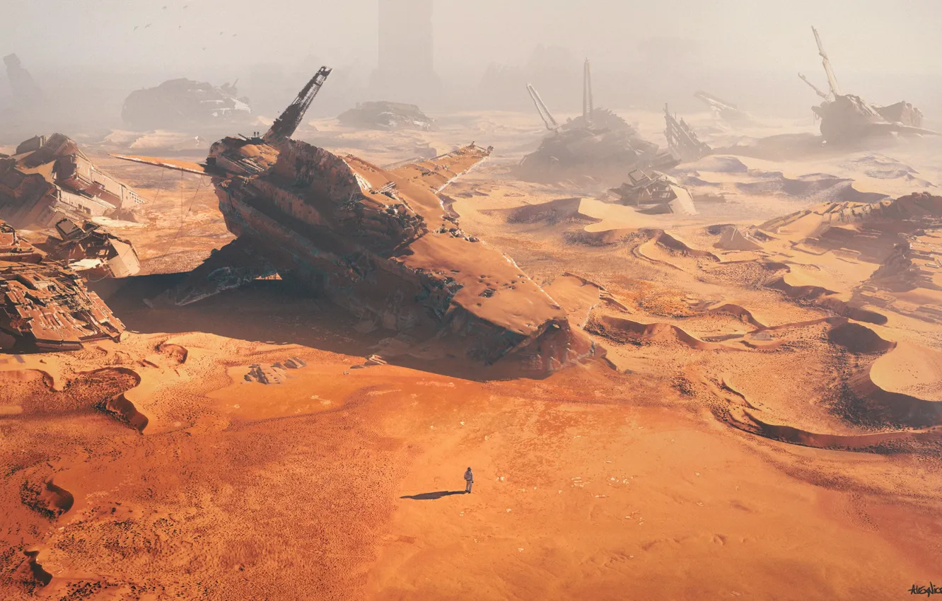 Wallpaper fantasy, desert, science fiction, man, sand, sci-fi, artist ...