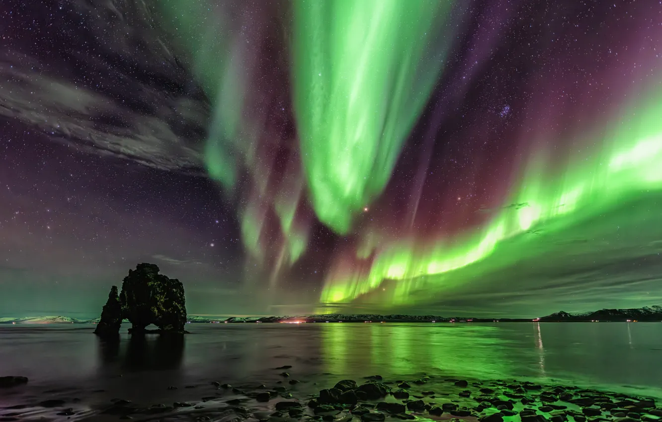 Wallpaper the sky, night, rocks, Northern lights for mobile and desktop ...