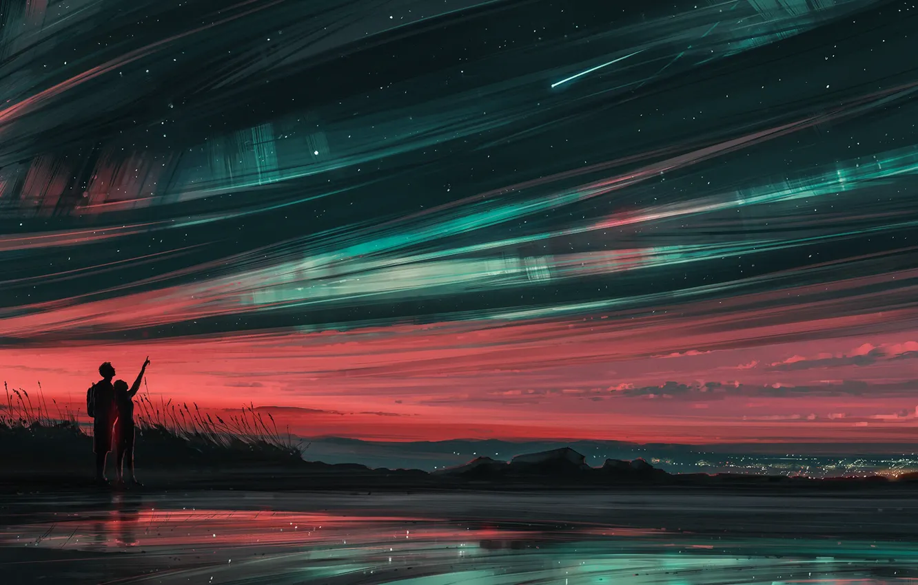 Wallpaper Girl, Night, Figure, Stars, Silhouette, Guy, Pair, Clouds ...