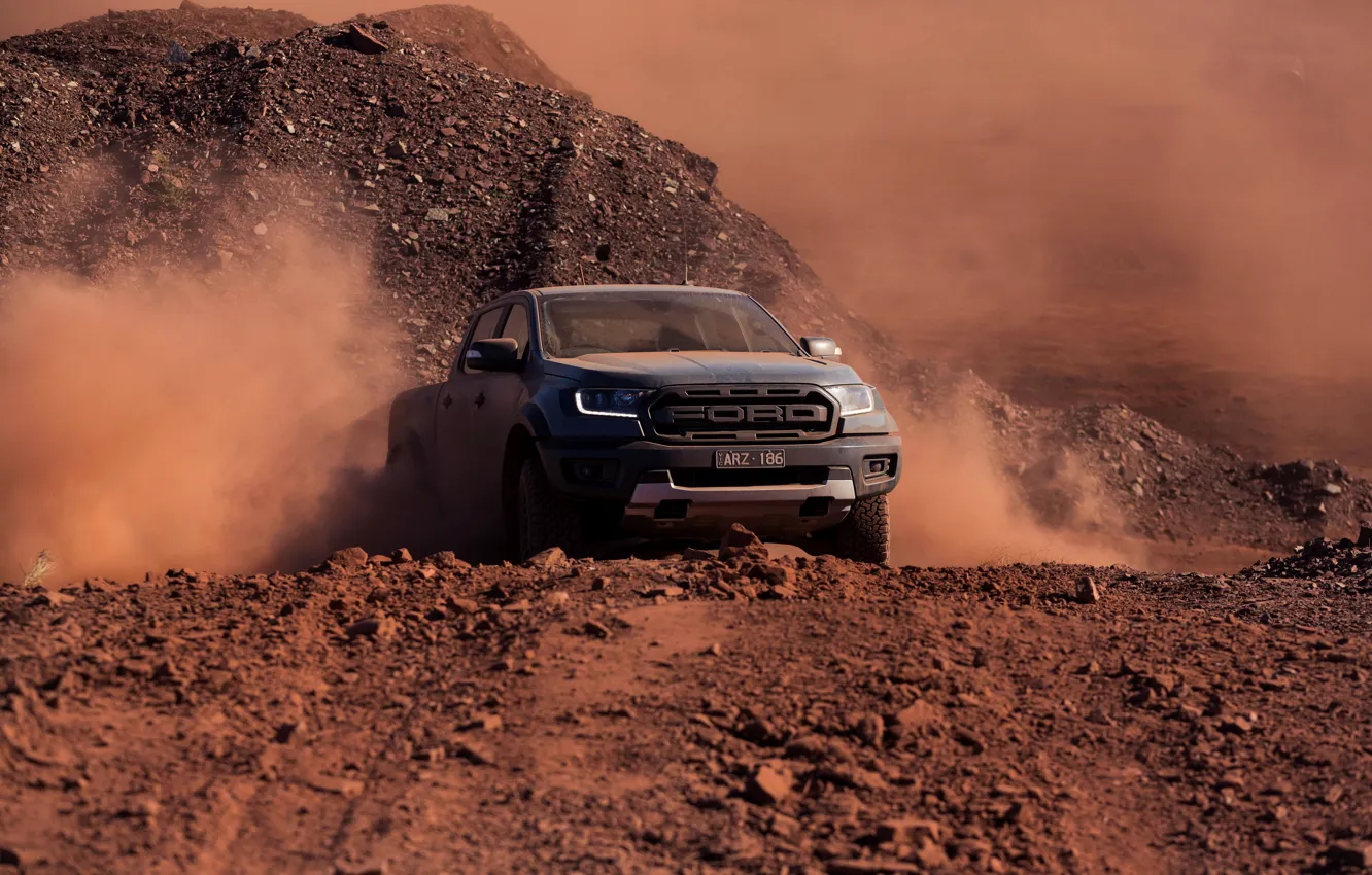 Wallpaper grey, movement, Ford, dust, Raptor, pickup, 2018, Ranger for ...