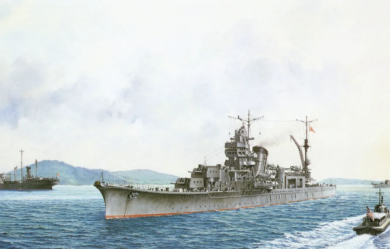 Wallpaper ship, art, Navy, military, cruiser, Japanese, WW2, Cruiser ...