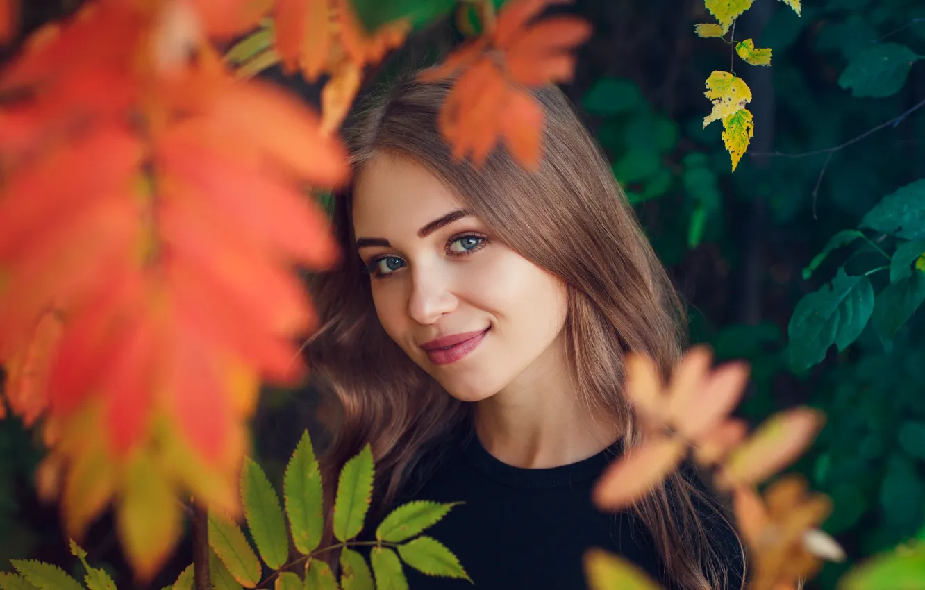 Wallpaper Autumn Look Leaves Girl Face Smile Mood Ivan Shcheglov