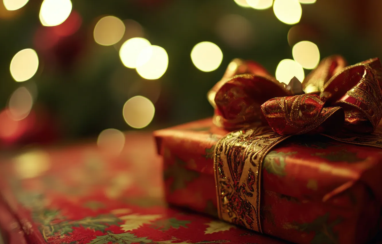Wallpaper lights, gift, Christmas, New year, bokeh, gift box, AI art, neural network for mobile ...
