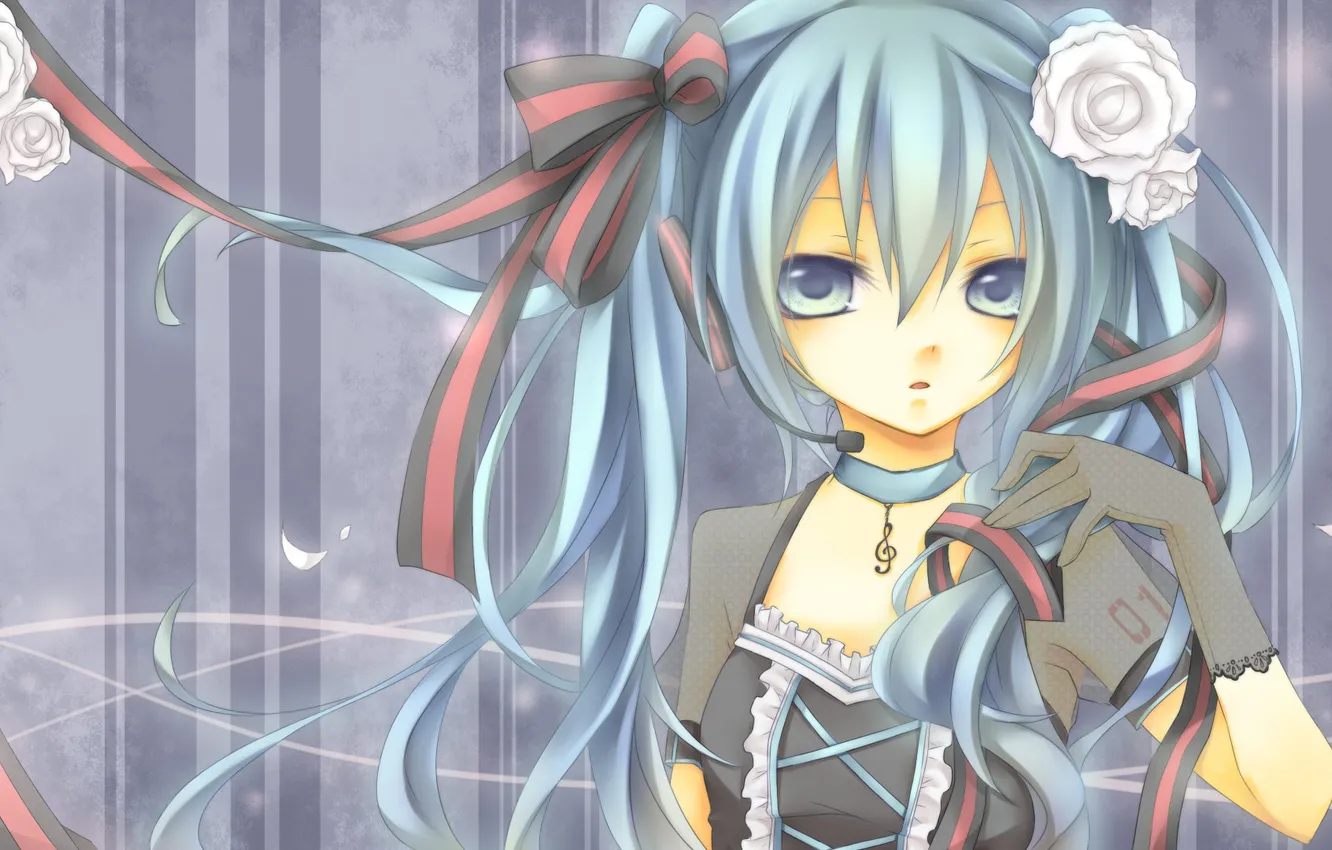 Wallpaper tape, roses, headphones, vocaloid, hatsune miku for mobile ...