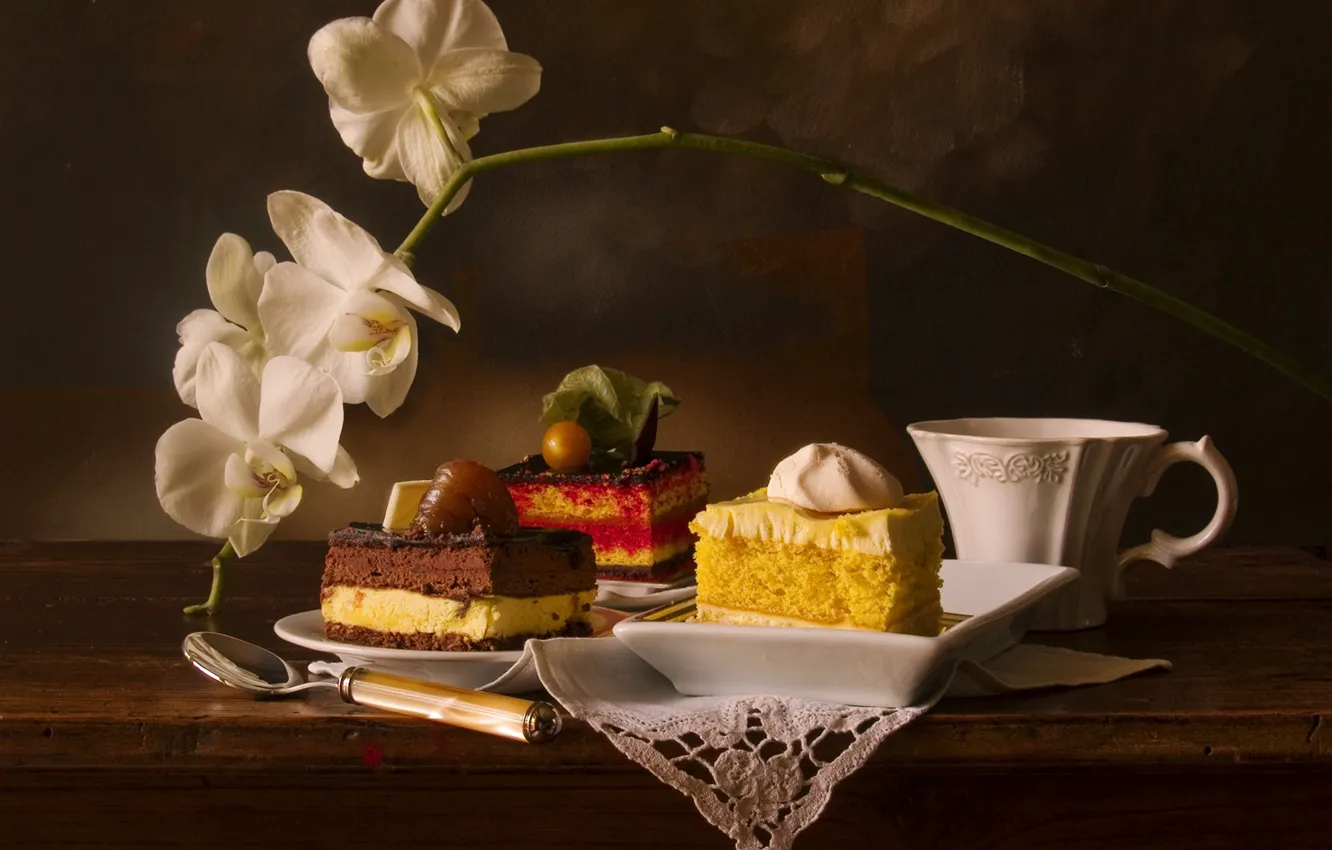 Wallpaper Cup, still life, dessert, Orchid, cakes images for desktop ...