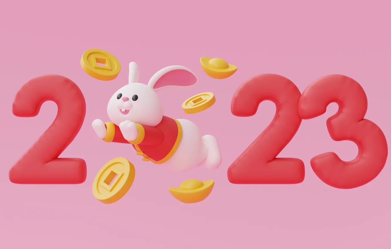 Wallpaper flight, gold, money, rabbit, Christmas, figures, New year ...