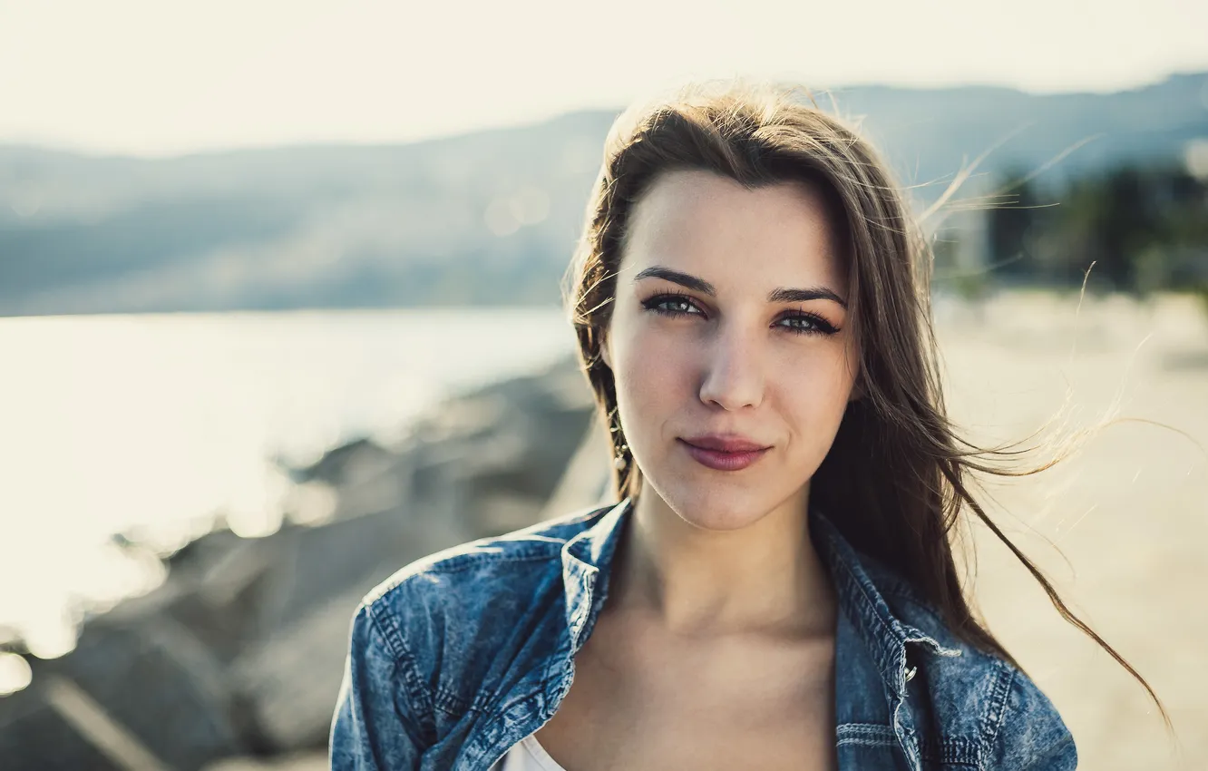 Wallpaper smile, the wind, brown hair for mobile and desktop, section ...