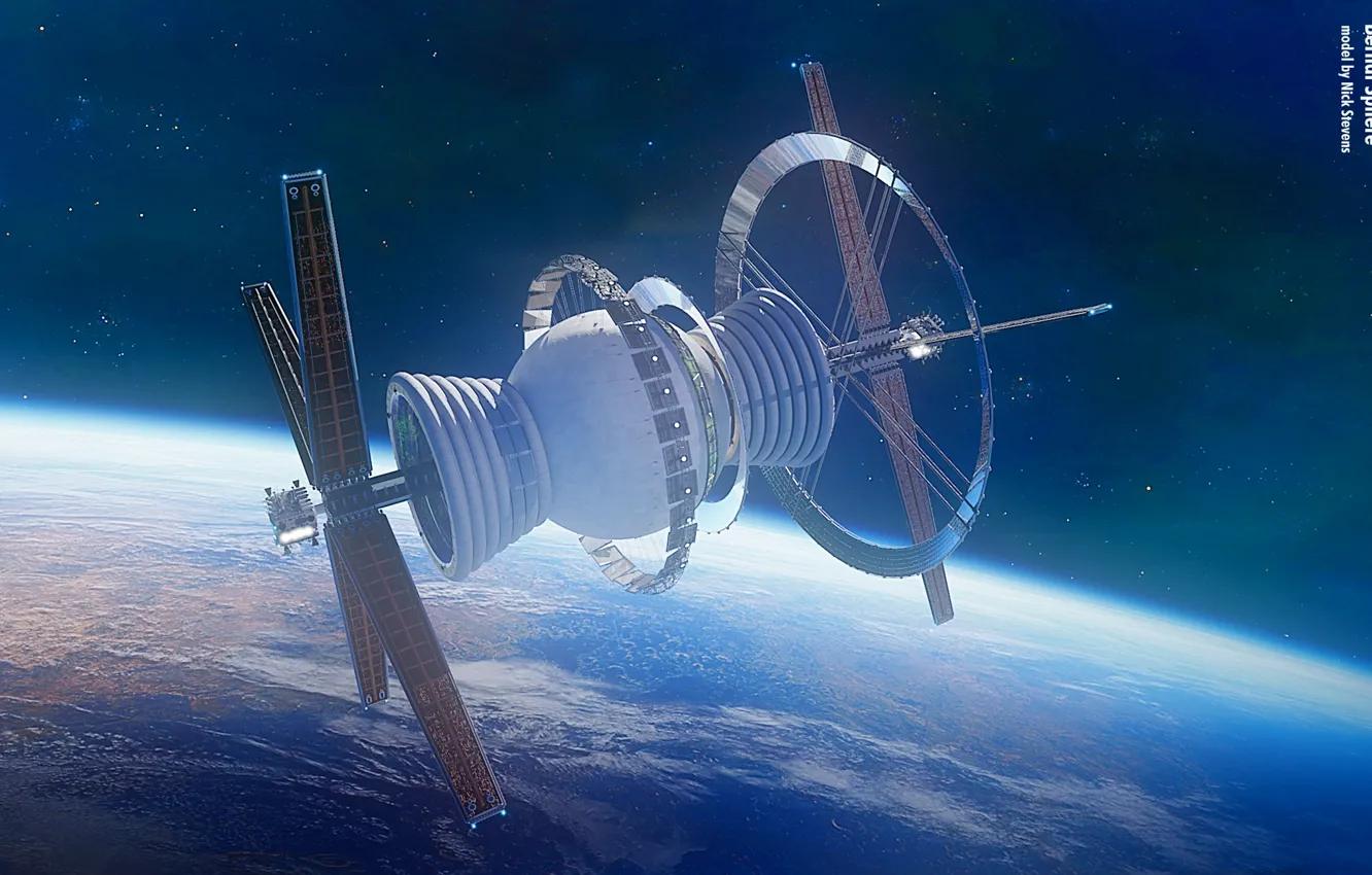 Wallpaper space, planet, stars, space station, model, bernal sphere ...