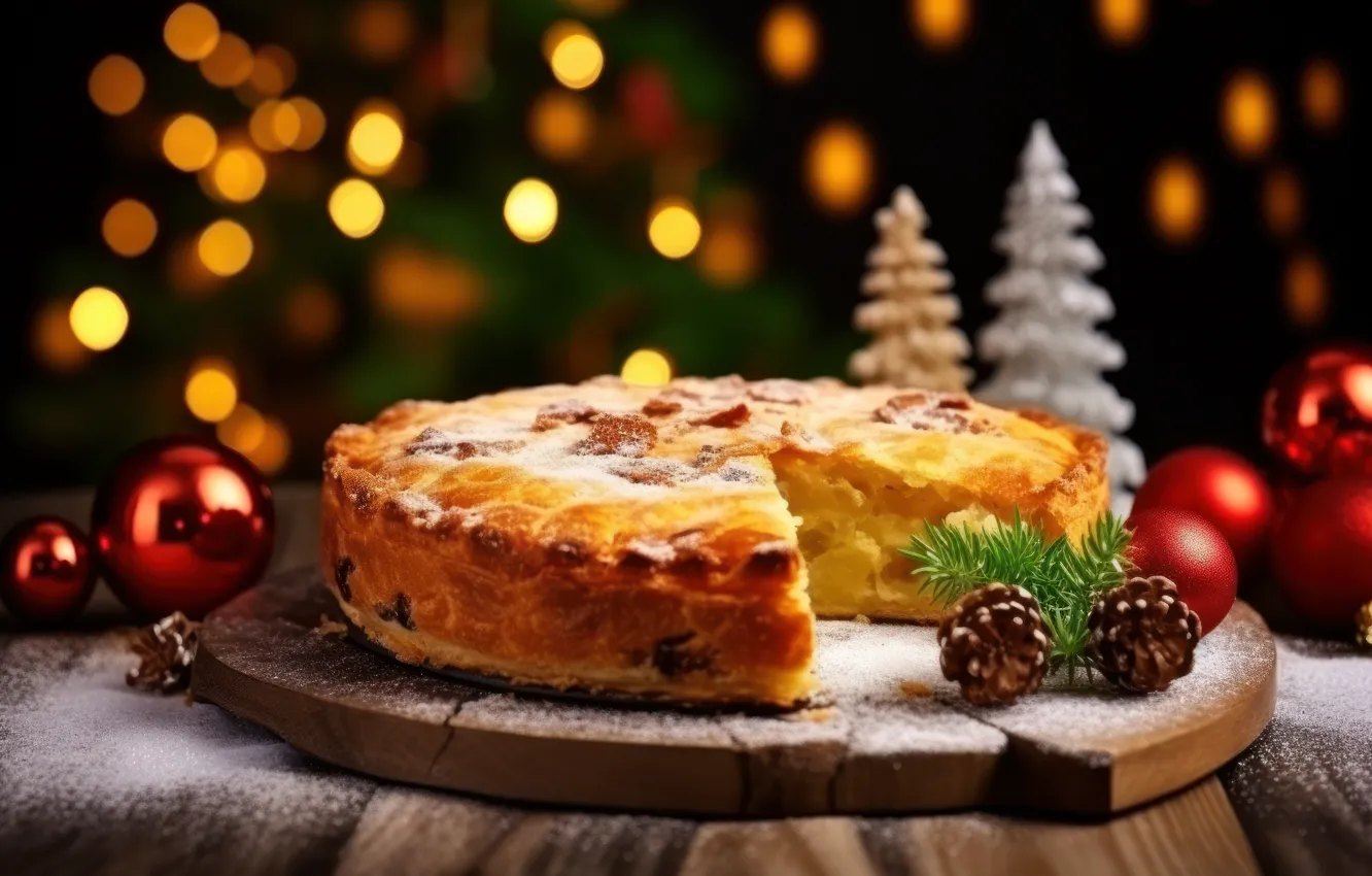 Wallpaper table, new year, Christmas, pie, cakes, Christmas decorations ...
