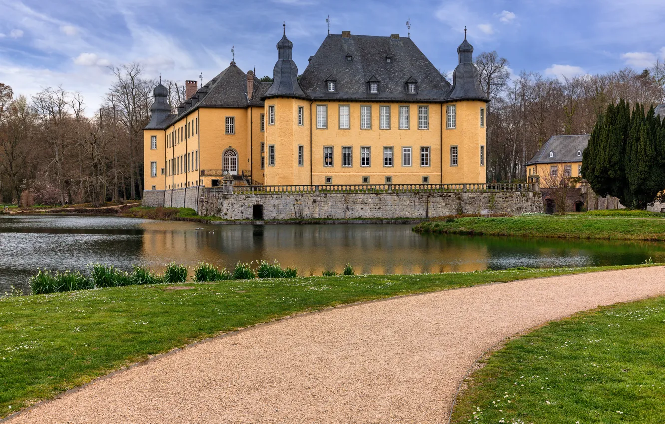Wallpaper the city, pond, photo, castle, Germany, Castle Dyck Jüchen ...
