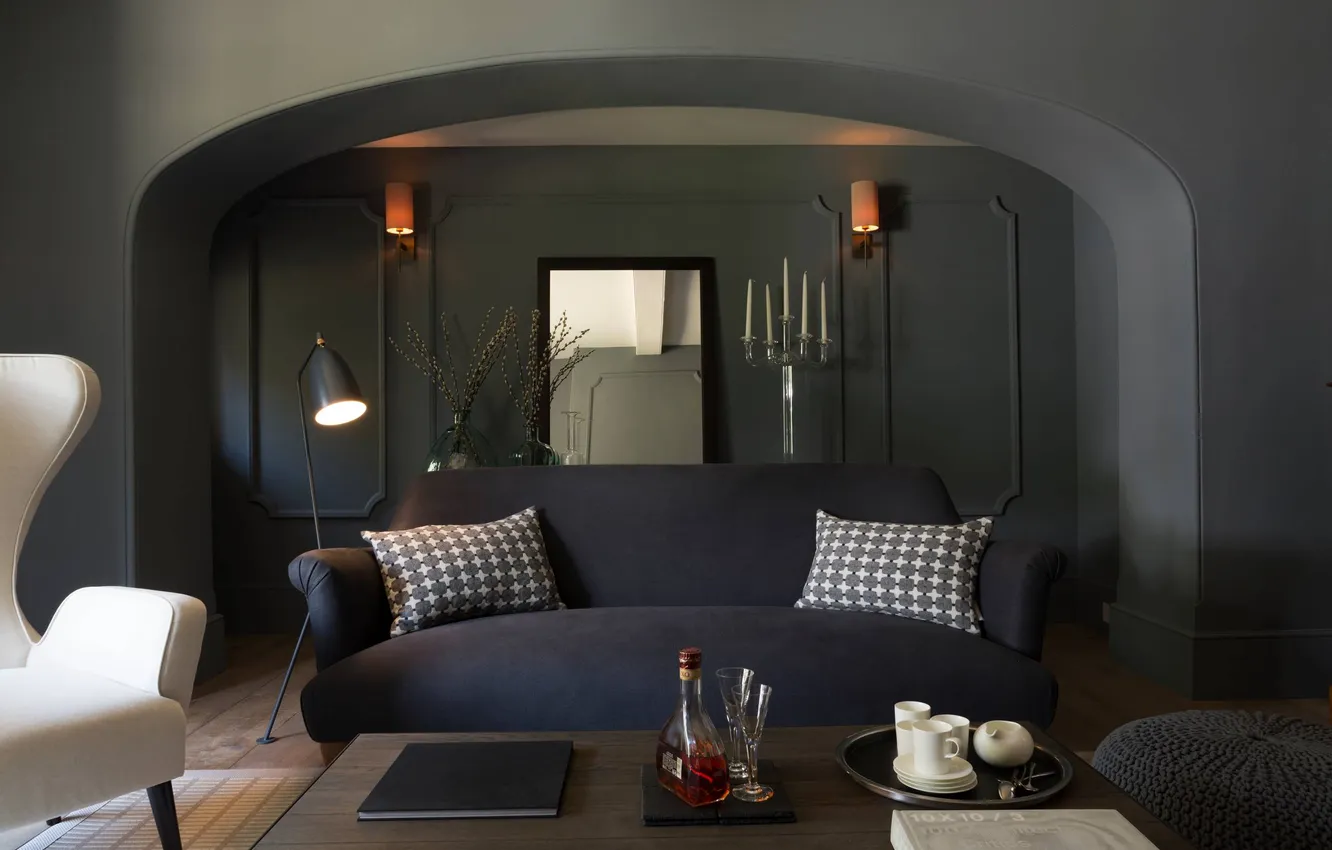 Wallpaper design, style, room, interior, chair, sofa, living room, poof ...