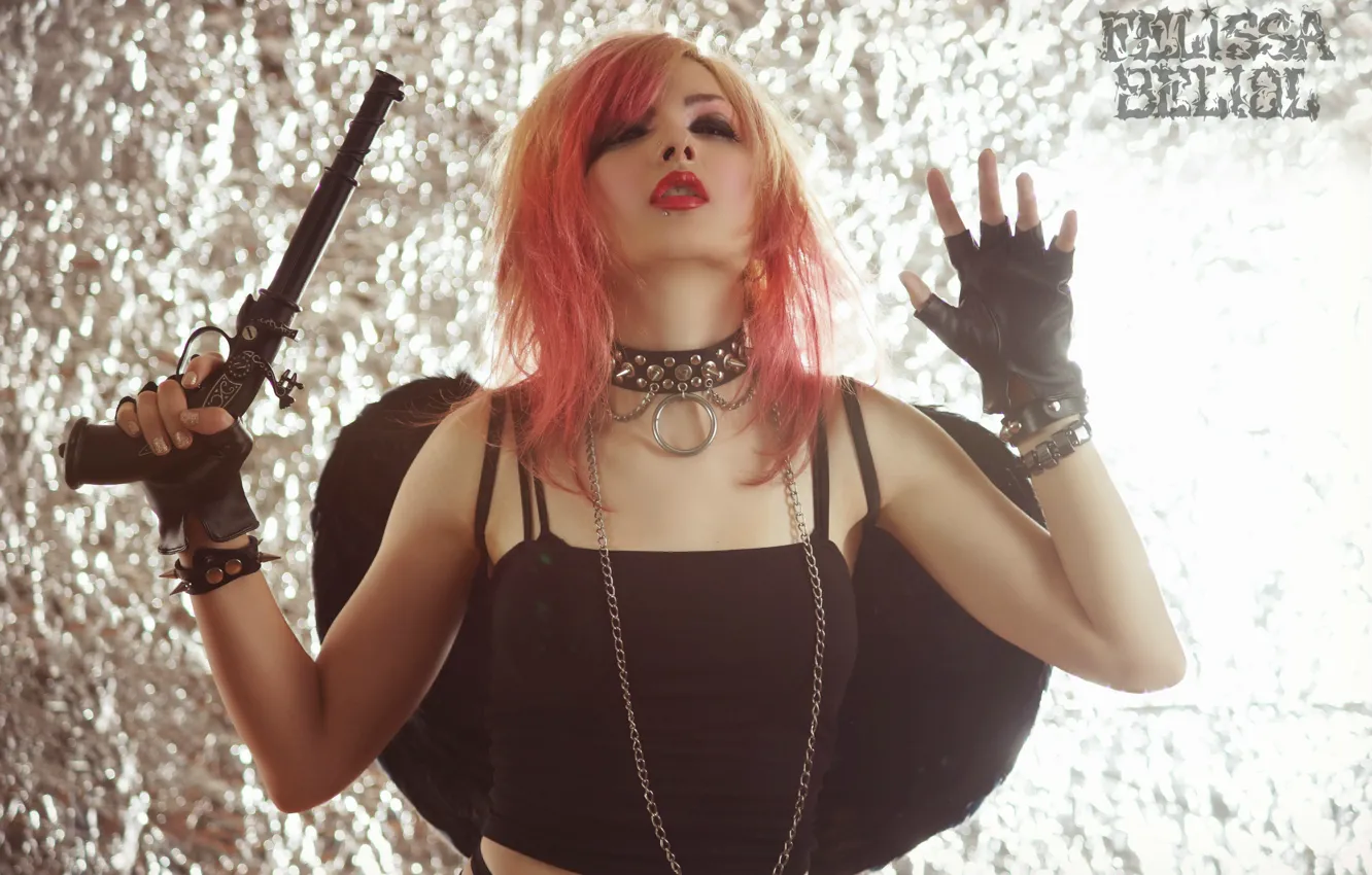 Wallpaper girl, weapons, wings, singer, rock, fallen angel, rock singer ...