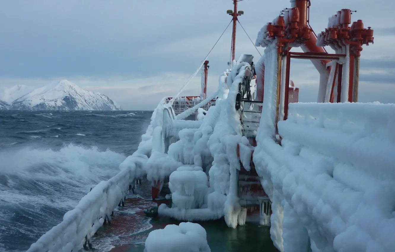 Wallpaper sea, storm, ship, icing for mobile and desktop, section ...