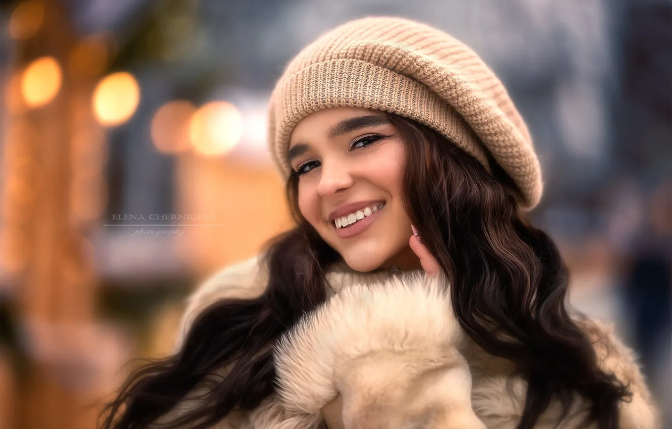 Wallpaper winter, girl, smile, portrait, Elena Chernihiv for mobile and ...