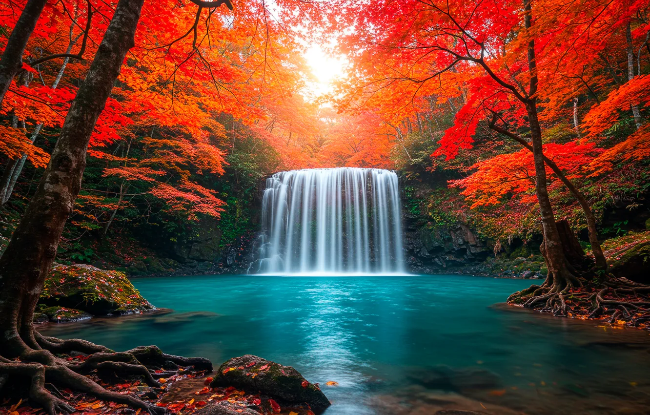 Wallpaper autumn, forest, trees, waterfall for mobile and desktop ...