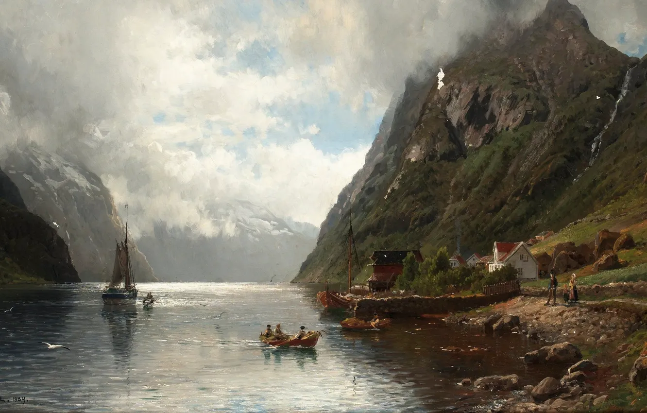 Wallpaper picture, painting, painting, 1889, Norwegian Fjord Landscape ...