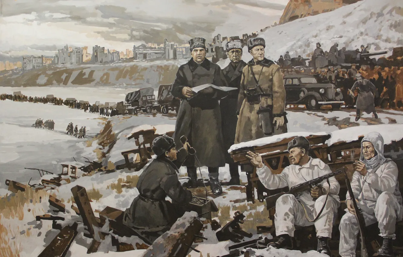 Wallpaper Winter, Snow, War, Ruins, Picture, Moscow, Soldiers, Fragment ...