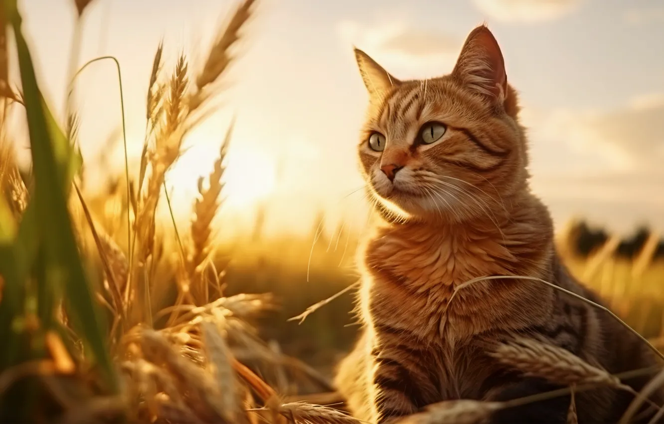 Wallpaper field, cat, cat, look, the sun, light, pose, red images for ...