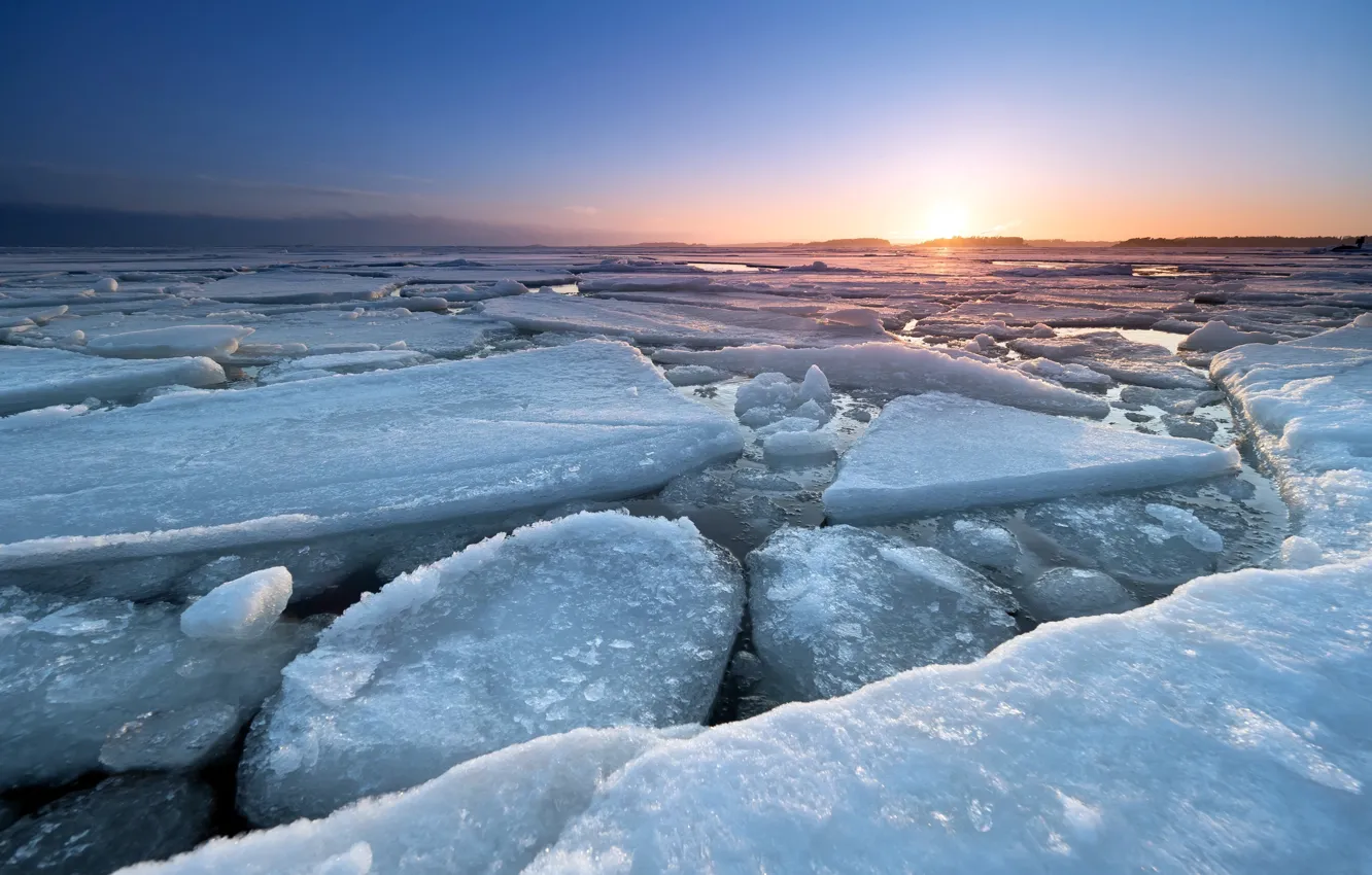 Wallpaper ice, sea, sunset for mobile and desktop, section пейзажи ...