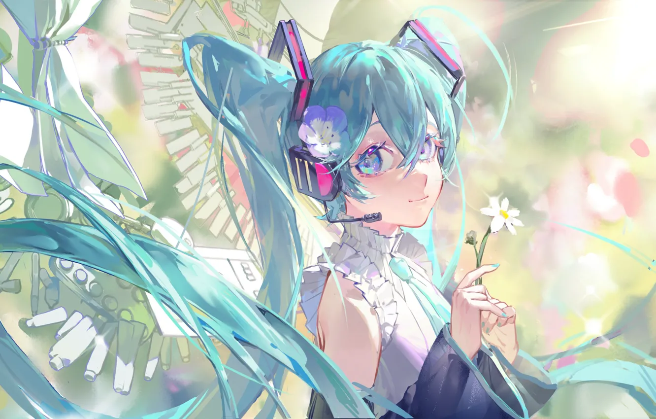 Wallpaper girl, flowers, Hatsune Miku, Vocaloid, blurred background for ...