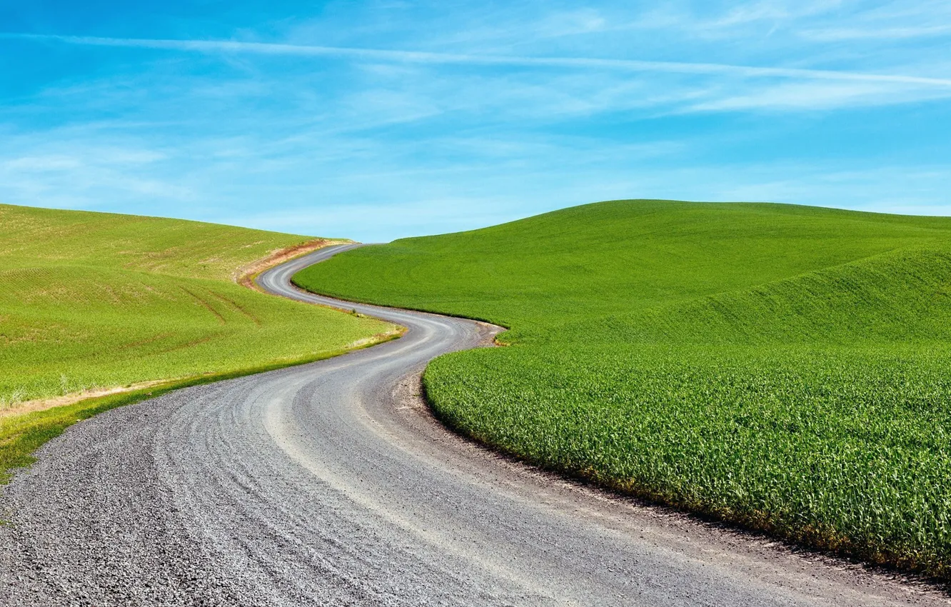 Wallpaper grass, road, sky for mobile and desktop, section пейзажи ...