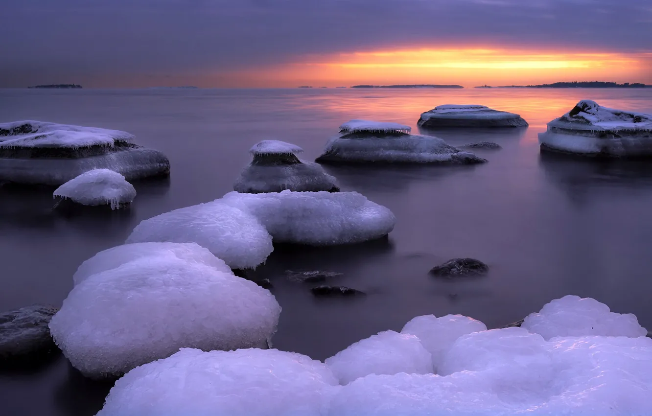 Wallpaper ice, sunset, shore for mobile and desktop, section природа ...