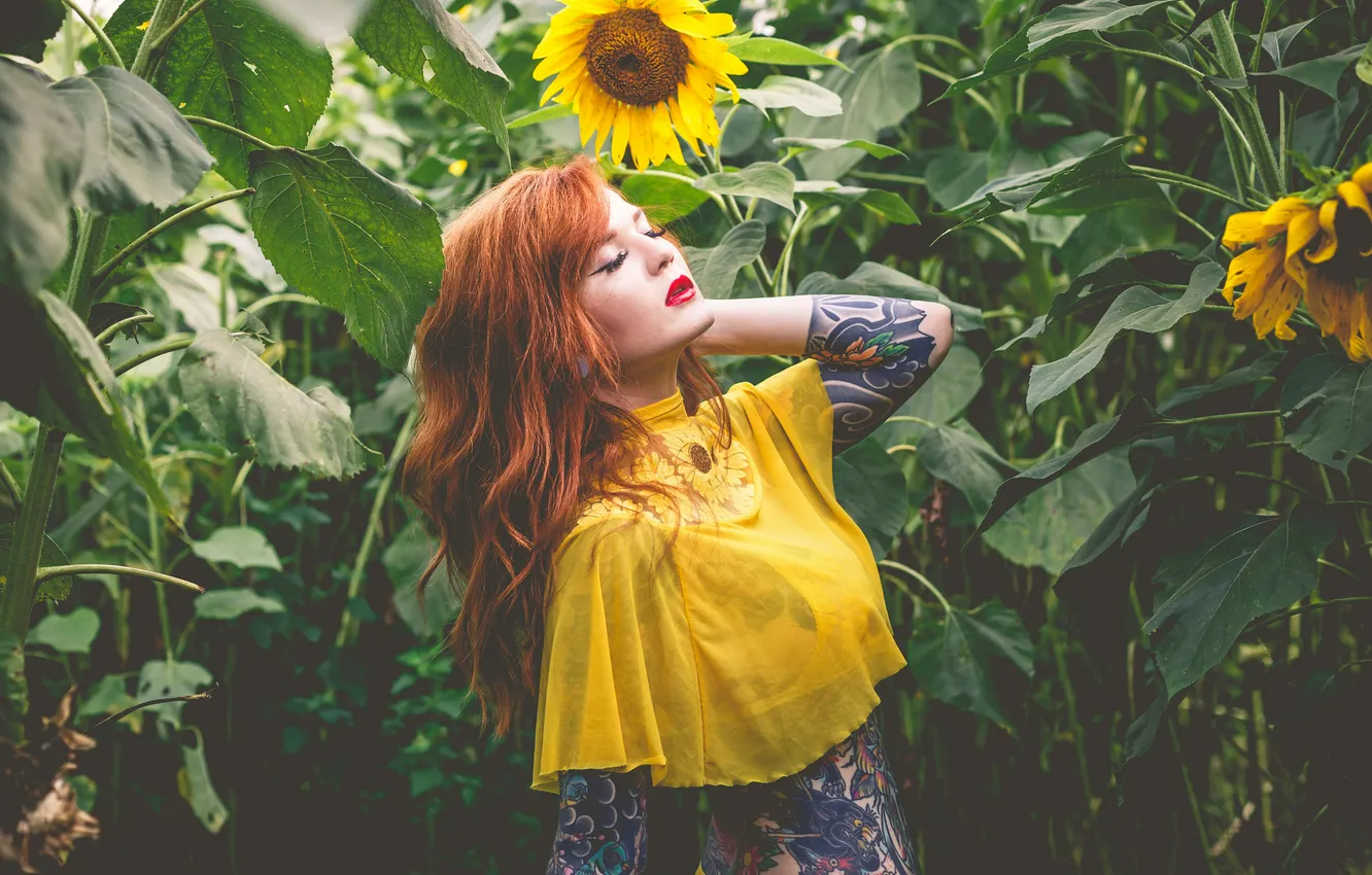 Wallpaper tattoos, sunflowers, standing, Jessica Christian for mobile ...