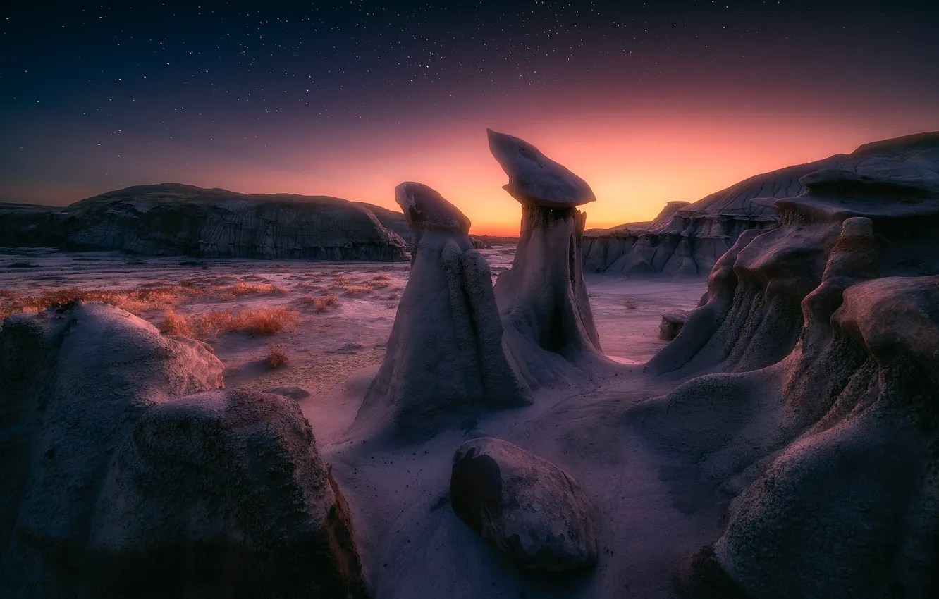 Wallpaper stars, mountains, night, rocks, desert, twilight for mobile ...