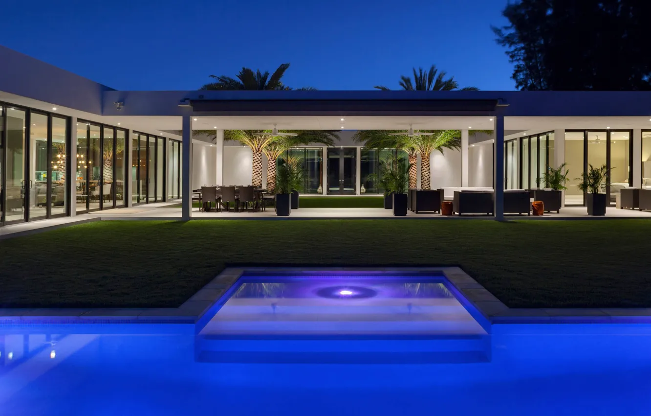Wallpaper palm trees, Villa, the evening, pool, architecture, villa ...