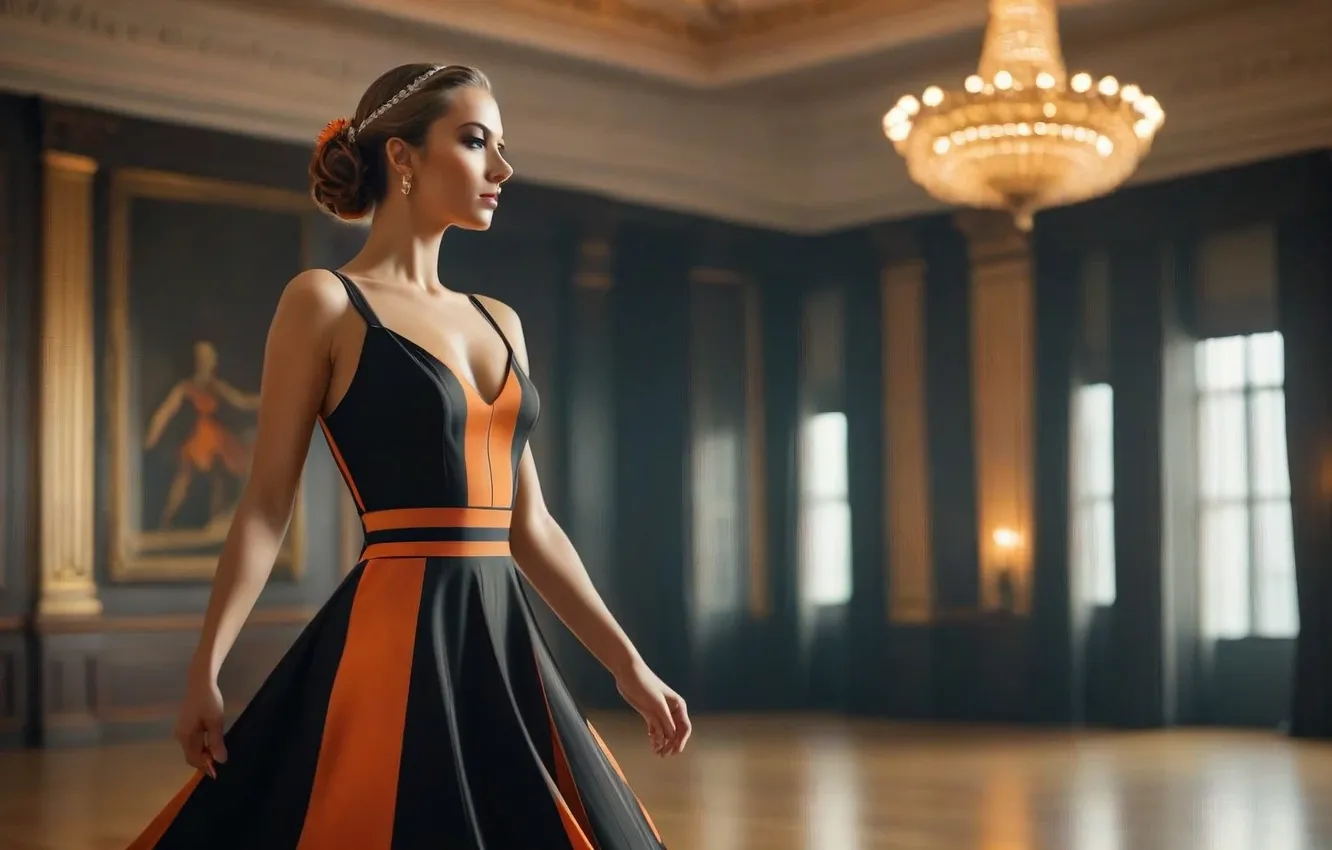 Wallpaper girl, dress, hall, AI Art for mobile and desktop, section ии ...