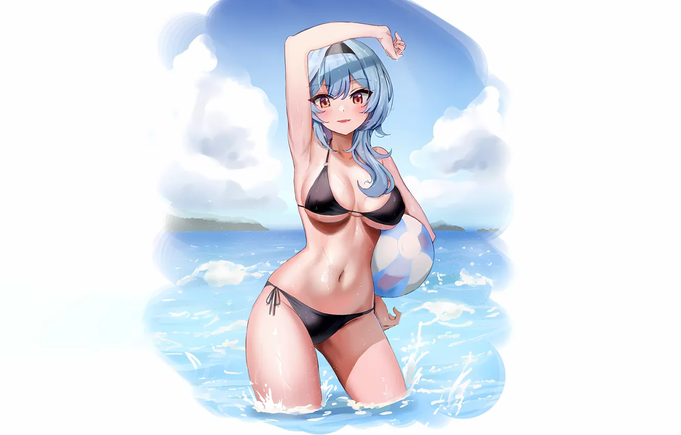 Wallpaper girl, sexy, wet, cleavage, beach, sky, long hair, sea for mobile and desktop, section ...