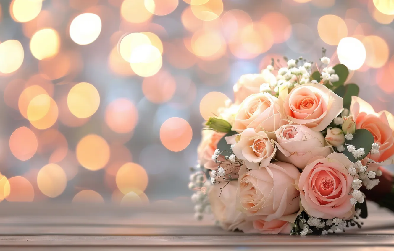 Wallpaper light, flowers, lights, holiday, roses, bouquet, pink, March ...