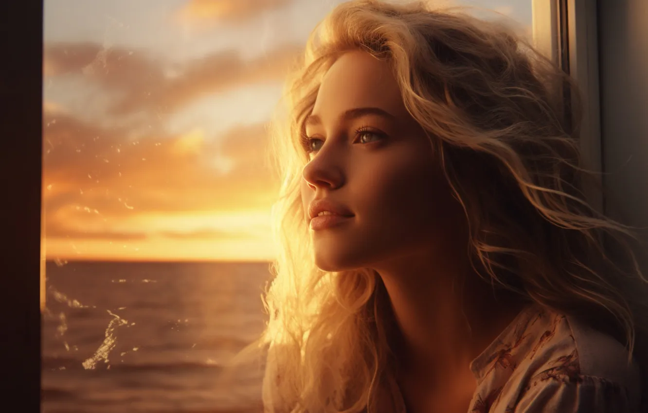 Wallpaper sea, look, glass, girl, light, sunset, face, pose for mobile ...