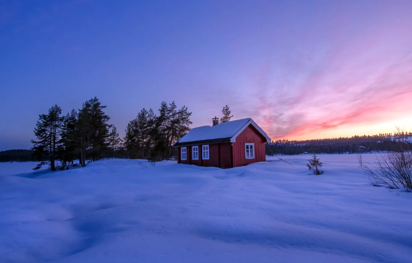 Wallpaper winter, sunset, house for mobile and desktop, section природа ...