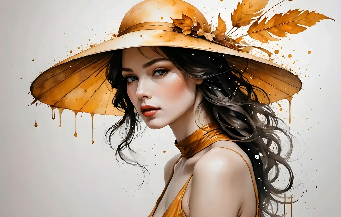 Wallpaper look, girl, pose, portrait, imitation painting, AI art, neural network for mobile and ...