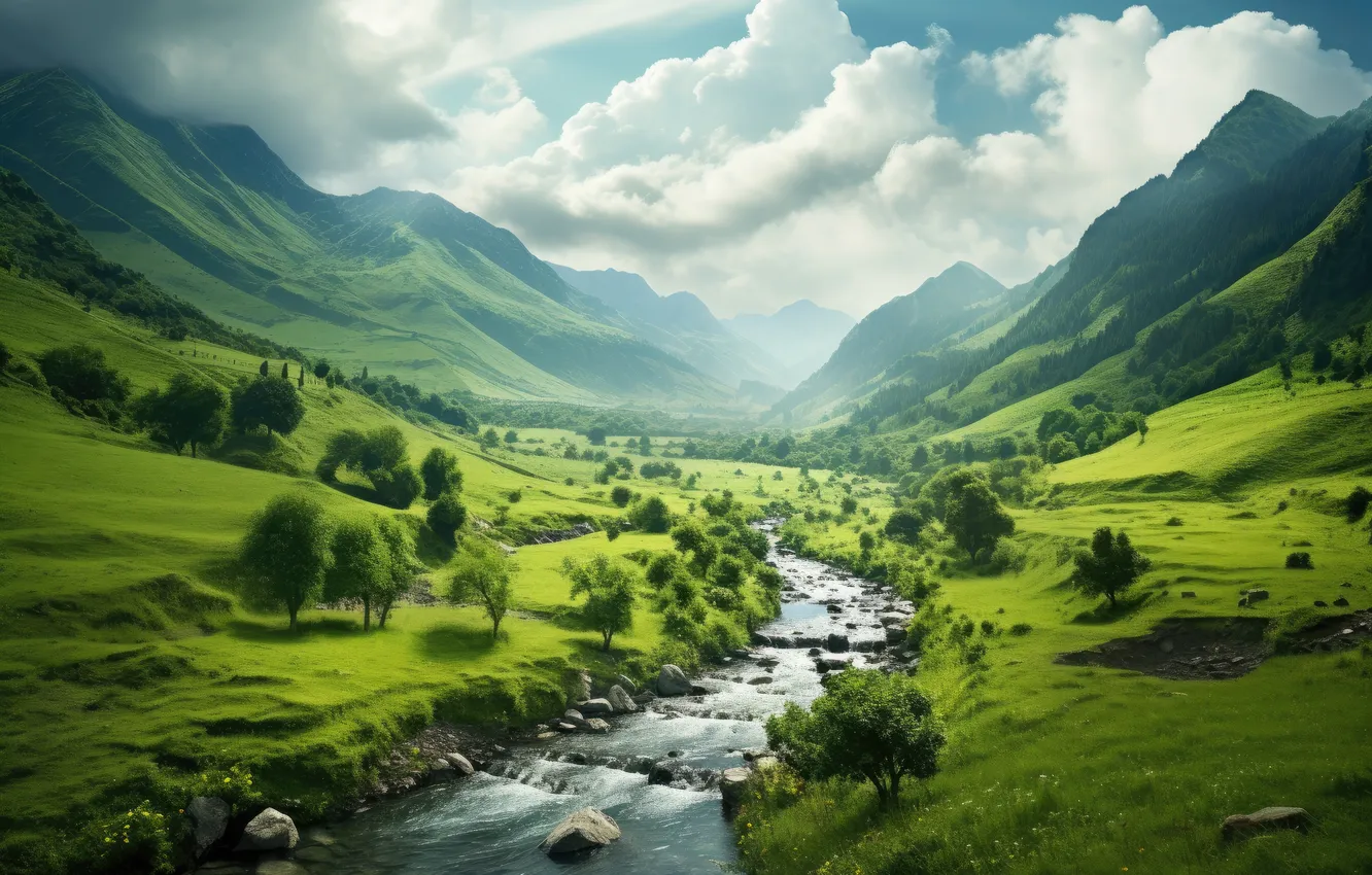 Wallpaper green, river, mountains for mobile and desktop, section ...