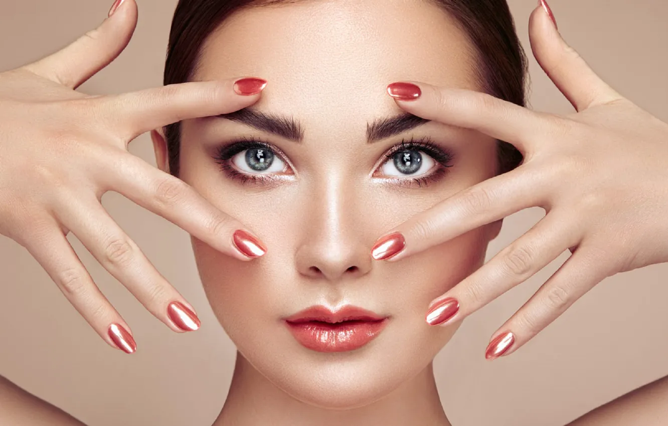 Wallpaper Look Girl Face Photo Model Hands Makeup Manicure For