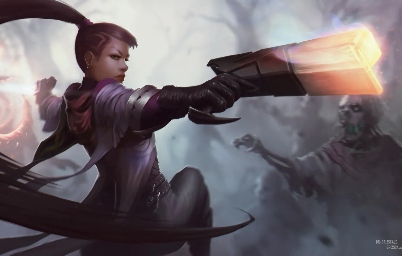 Wallpaper girl, gun, art, zombies, League of Legends, League Of Legends ...